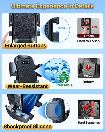 YRU [Upgrade 80LBS Strong Suction] Car Phone Holder Mount,[Bumpy Road Stable] Dashboard Cell Phone Holder for Car Air Vent Windshield Phone Stand for iPhone 14 13 12 Pro Max Samsung & Pickup Truck