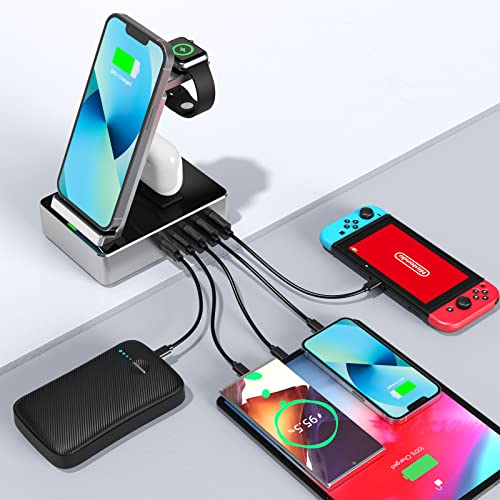 100W Aluminum Alloy Charging Station for Multiple Devices, 8 in 1 Wireless Charging Station, USB C Charging Station Compatible with iPhone 14Pro Max - 8, iWatch, AirPods Pro