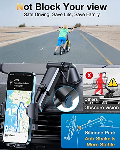 YRU [Upgrade 80LBS Strong Suction] Car Phone Holder Mount,[Bumpy Road Stable] Dashboard Cell Phone Holder for Car Air Vent Windshield Phone Stand for iPhone 14 13 12 Pro Max Samsung & Pickup Truck