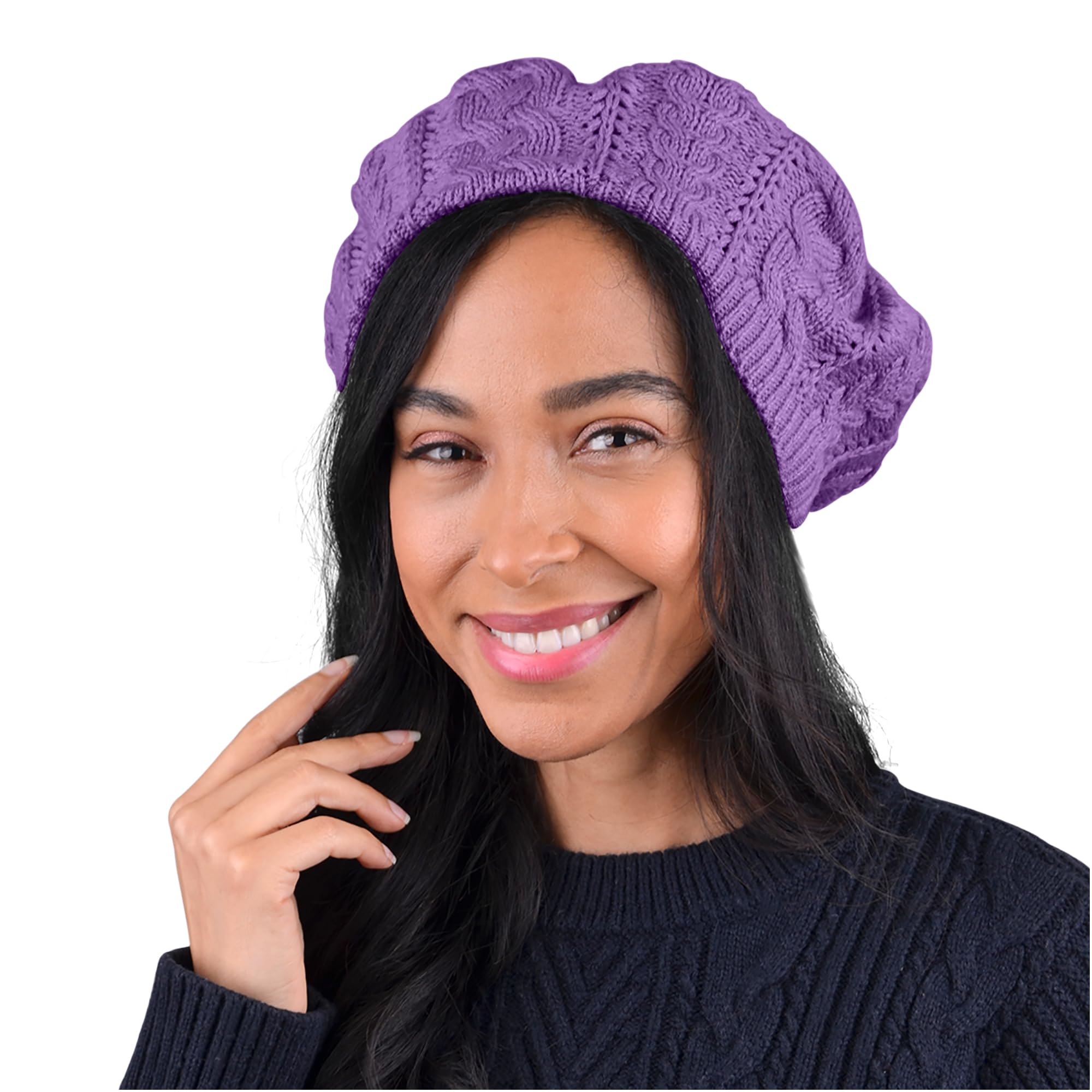 Nollia Soft Knit Solid Color Beanie, Chic, and Lightweight Crochet Knitted Style Beanie Hat for Women, One Size Slouchy Hat Lavender