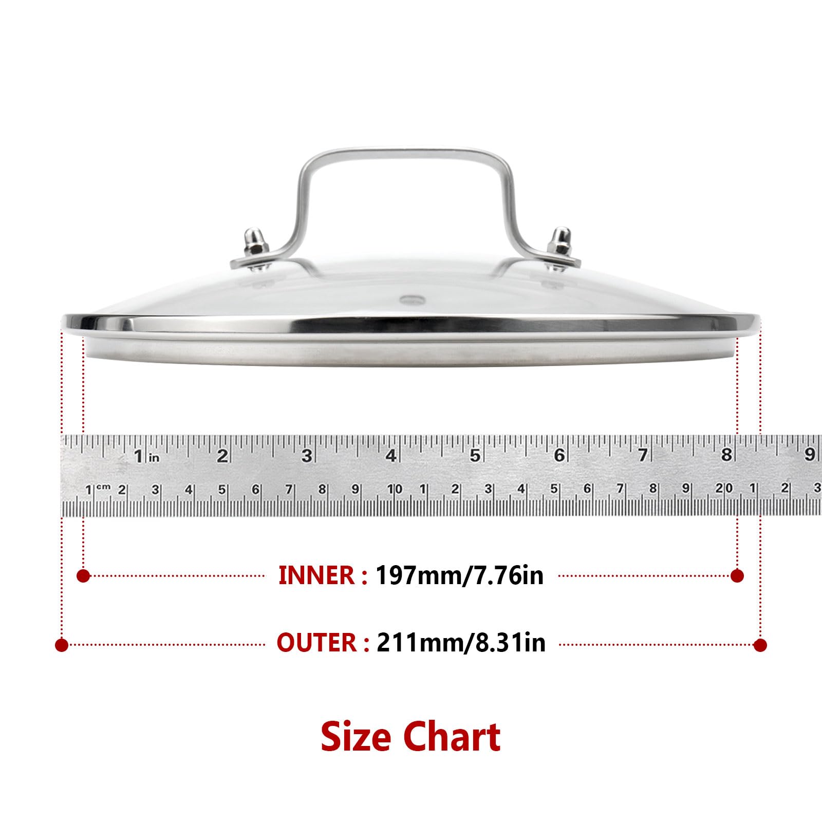 Antrader Tempered Glass Lid,8" Glass Covers for Pots,Pans and Skillets,1Set,Clear