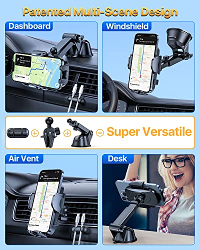 YRU [Upgrade 80LBS Strong Suction] Car Phone Holder Mount,[Bumpy Road Stable] Dashboard Cell Phone Holder for Car Air Vent Windshield Phone Stand for iPhone 14 13 12 Pro Max Samsung & Pickup Truck
