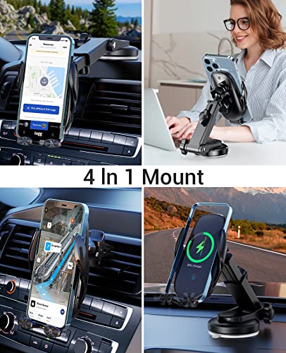 MEMOFO Wireless Car Charger Mount, 15W Fast Car Phone Holder Mount Wireless Charging Auto-Clamping, for iPhone 14 13 12 11 Pro Max Xs, Samsung Galaxy S21 S20, S10+ S9+ Note 9, etc