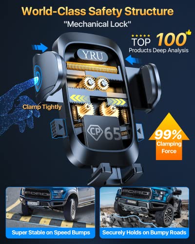 YRU [Upgrade 80LBS Strong Suction] Car Phone Holder Mount,[Bumpy Road Stable] Dashboard Cell Phone Holder for Car Air Vent Windshield Phone Stand for iPhone 14 13 12 Pro Max Samsung & Pickup Truck