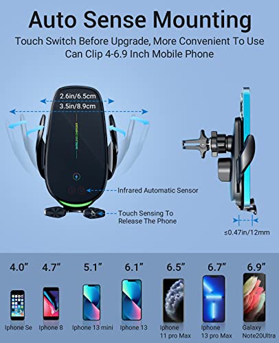 MEMOFO Wireless Car Charger Mount, 15W Fast Car Phone Holder Mount Wireless Charging Auto-Clamping, for iPhone 14 13 12 11 Pro Max Xs, Samsung Galaxy S21 S20, S10+ S9+ Note 9, etc