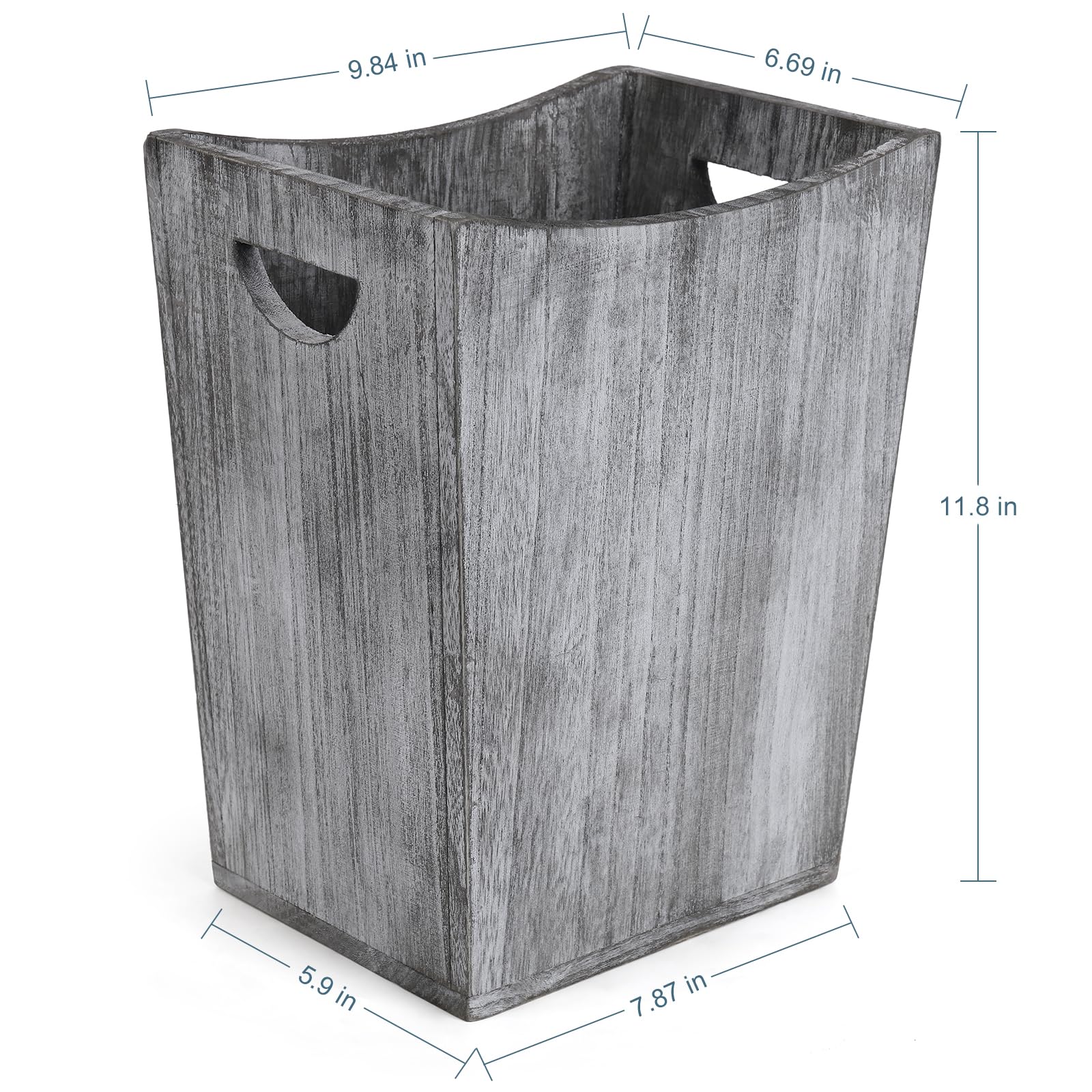 Wood Trash Can Rectangular Waste Basket with Convenient Semicircular Handle Wooden Garbage Can for Kitchen Bedroom Living Room, Grayish Green