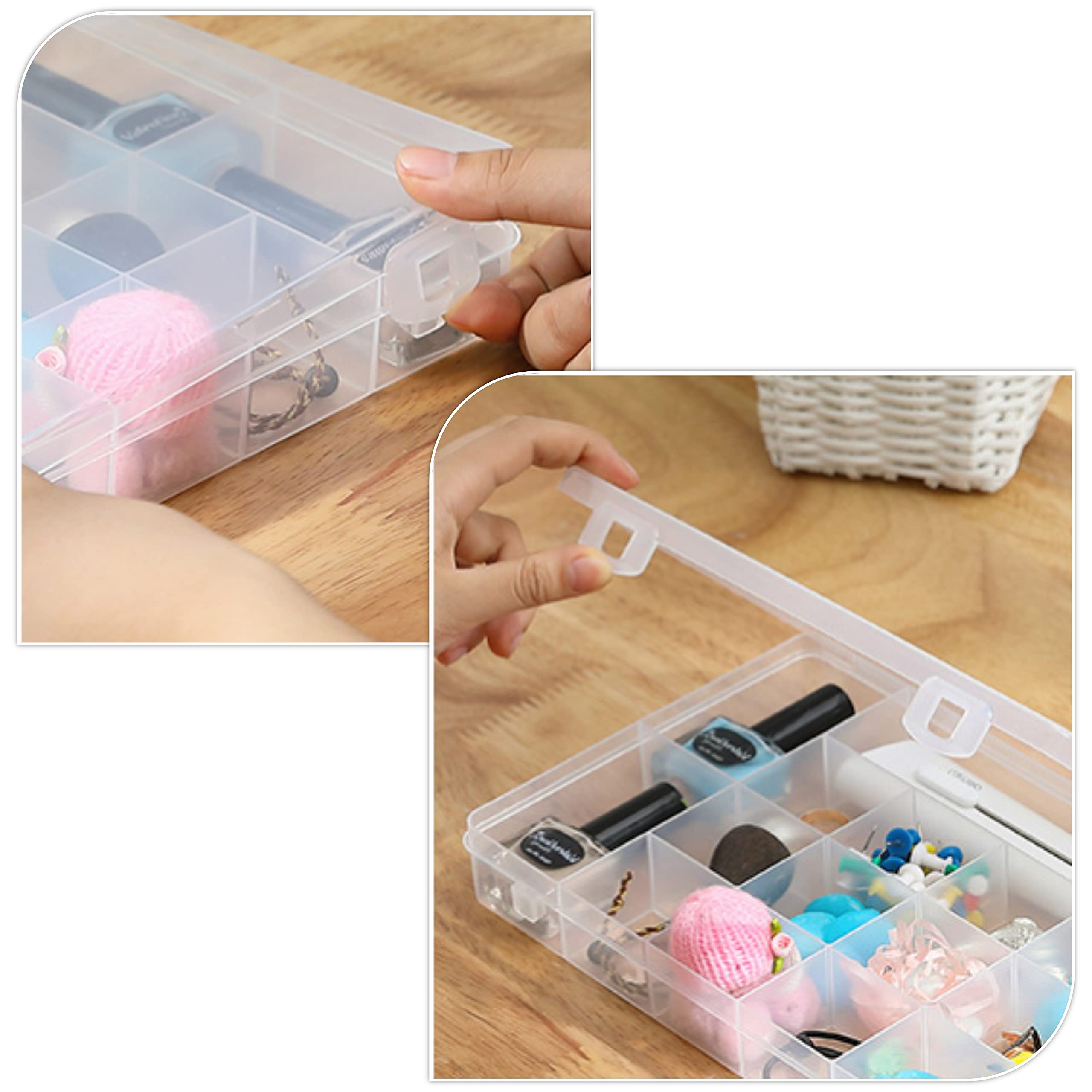 EIKS Plastic Compartment Organizer Box Case with 15 Grids for Beads Jewelry Fishing Tackles Metal Parts Accessories Screws Button, Size 9x6.7x1.4inch