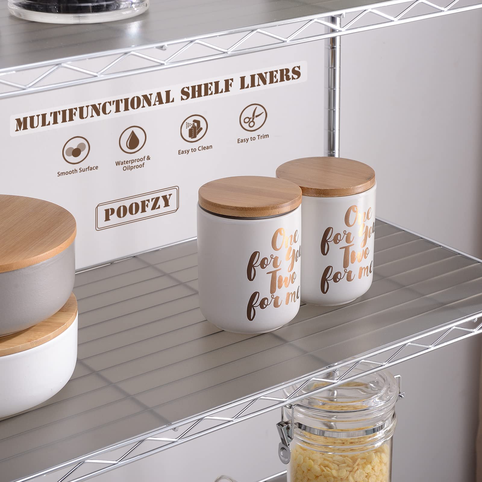 Poofzy Shelf Liners for Wire Shelving, 14 x 36 Inch Shelf Liner for Kitchen Cabinets Non-Adhesive (Rolled 5PK, Grey)