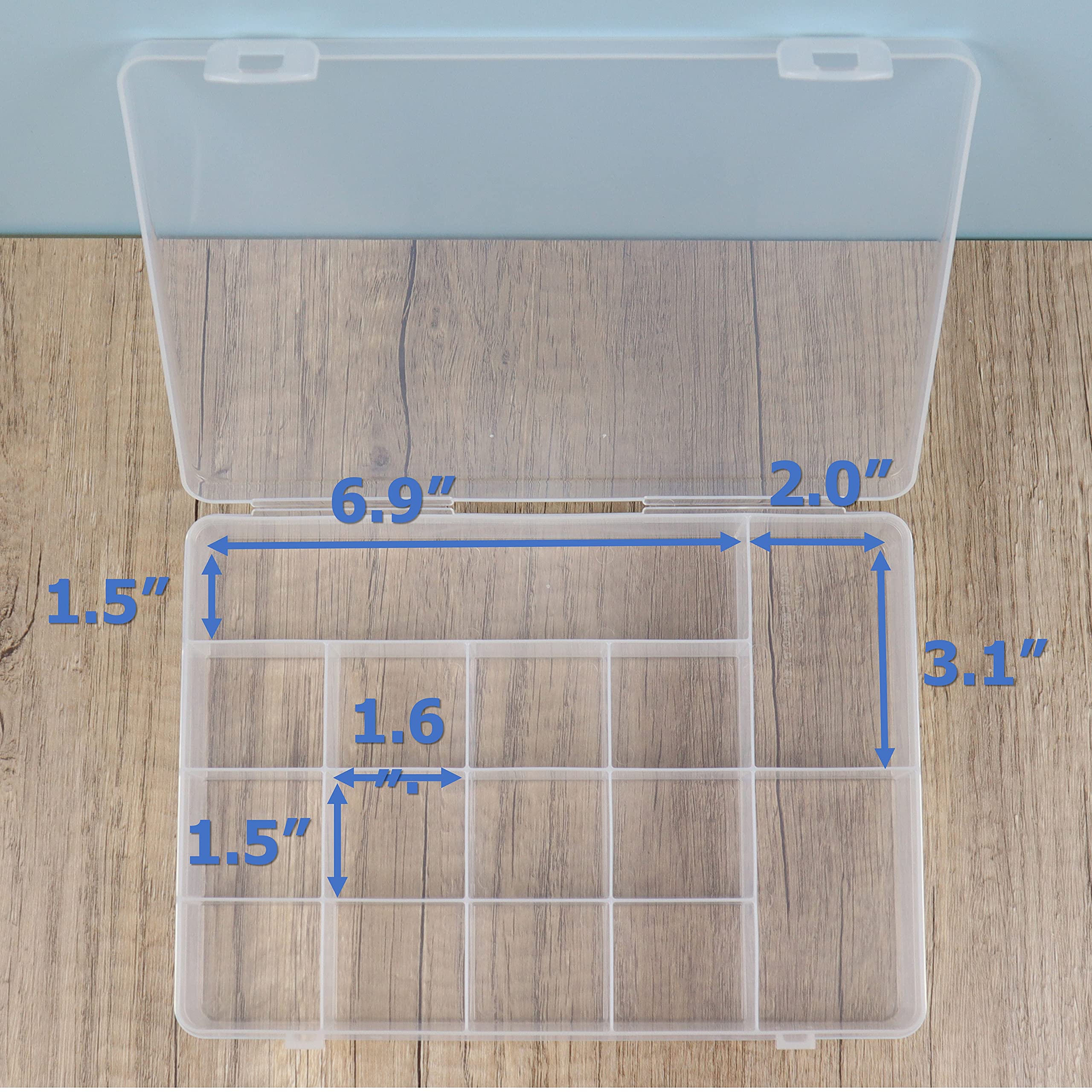 EIKS Plastic Compartment Organizer Box Case with 15 Grids for Beads Jewelry Fishing Tackles Metal Parts Accessories Screws Button, Size 9x6.7x1.4inch