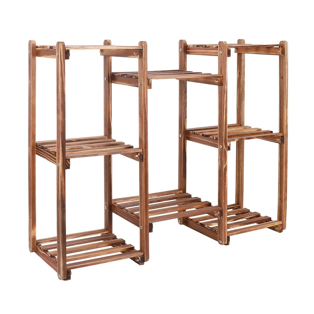 Combination Tall Plant Stand Corner Flower Pot Display Holder Rack Brown Classic Round Wood Handmade