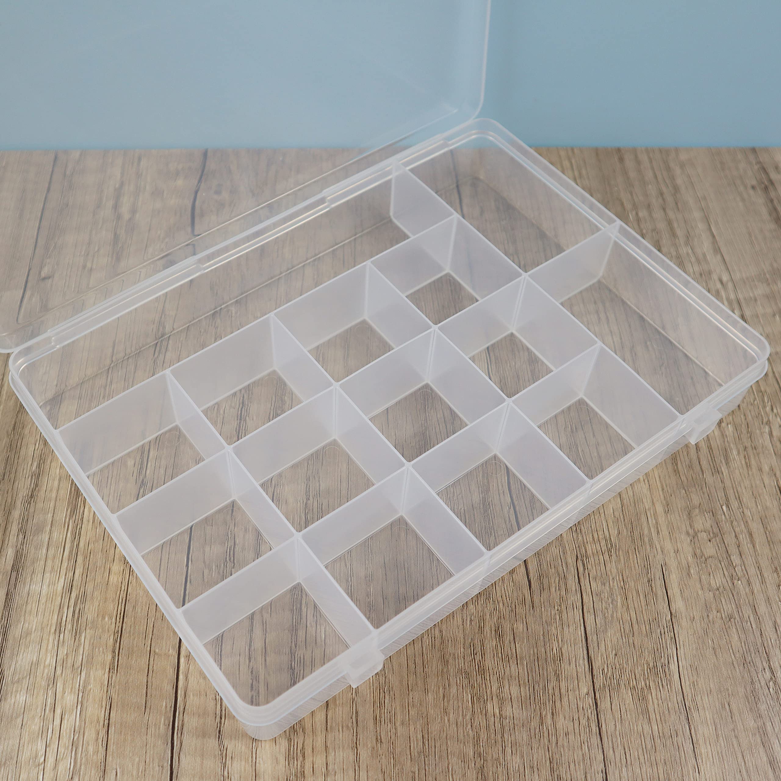 EIKS Plastic Compartment Organizer Box Case with 15 Grids for Beads Jewelry Fishing Tackles Metal Parts Accessories Screws Button, Size 9x6.7x1.4inch