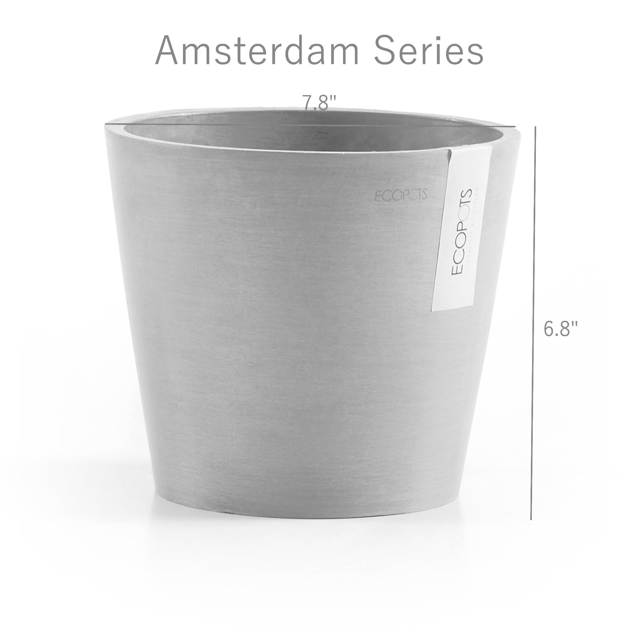 Ecopots Amsterdam Durable Indoor/Outdoor Modern Round Recycled Plastic Planter Flower Pot, Terracotta Color, 8"