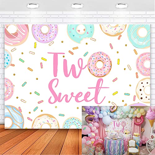 Avezano Two Sweet Donut Birthday Backdrop Sweet Donut Second Birthday Party Background 7x5ft Vinyl Sprinkles Donut Themed Birthday Party Decorations Backdrops for Girls