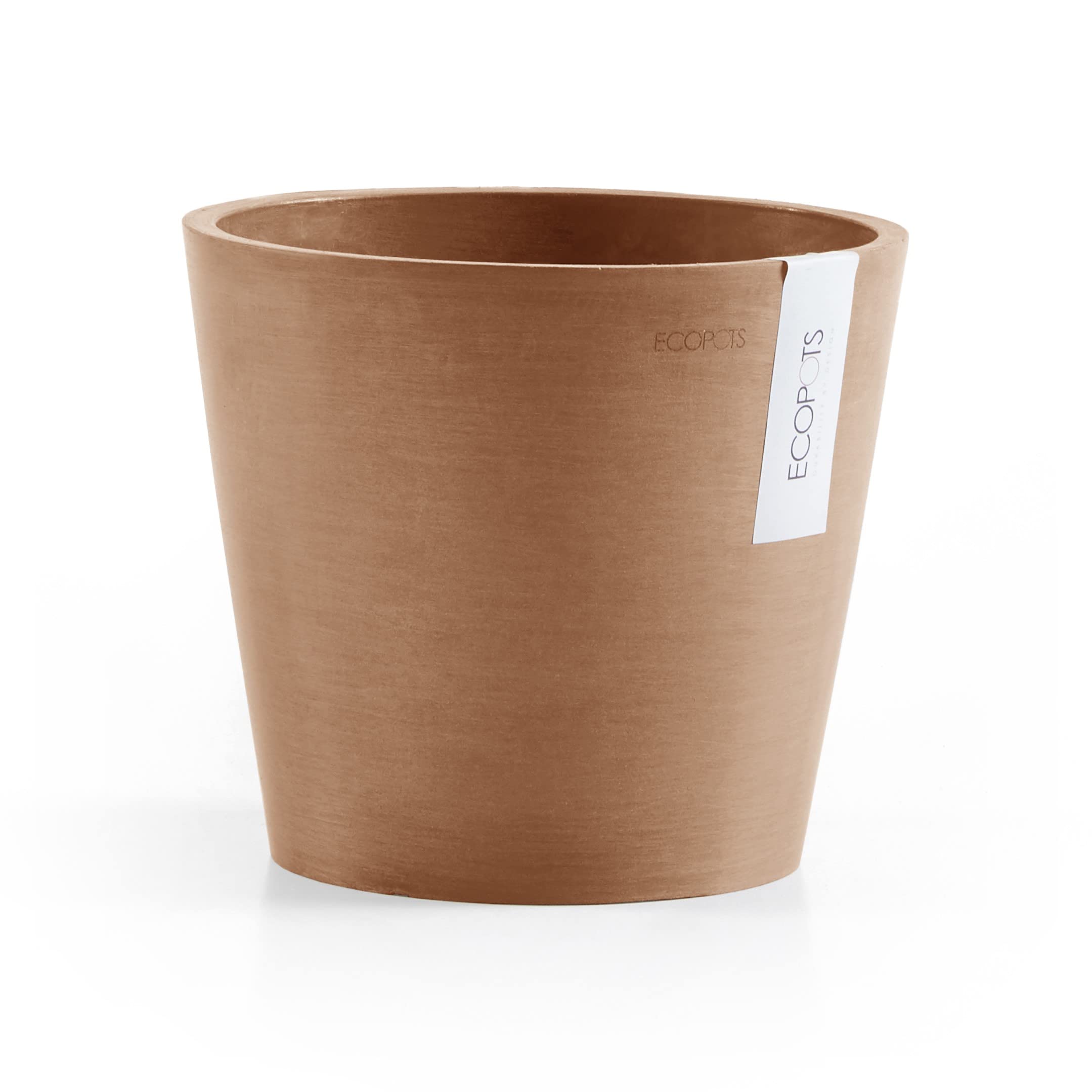 Ecopots Amsterdam Durable Indoor/Outdoor Modern Round Recycled Plastic Planter Flower Pot, Terracotta Color, 8"