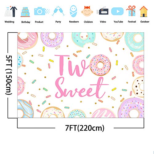 Avezano Two Sweet Donut Birthday Backdrop Sweet Donut Second Birthday Party Background 7x5ft Vinyl Sprinkles Donut Themed Birthday Party Decorations Backdrops for Girls