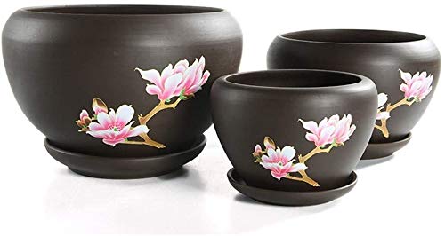 BUNCC Purple Sand Classical Succulent Plant Pot Bonsai Pots Garden Plant Flowerpot Round Ceramic Chinese Style Plant Pot Home Decor