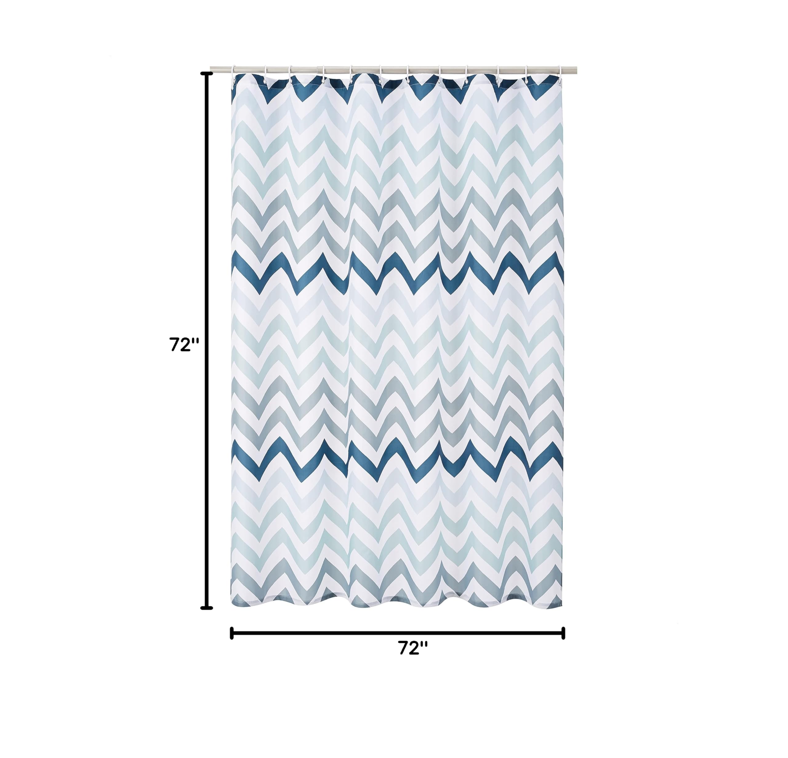 Amazon Basics Fabric Shower Curtain with Grommets and Hooks - 72 x 72 Inch, Blue Ombre Chevron