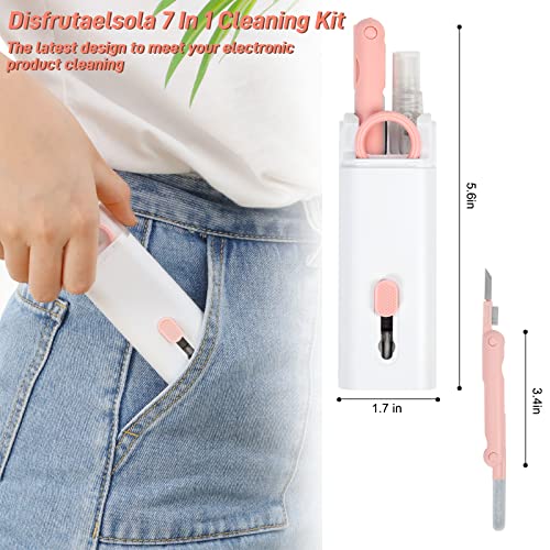 Laptop Screen Keyboard Earbud Cleaner Kit for Airpods,7-in-1 Electronic Cleaner Set - with Cleaning Pen Brush Spray for Phone iPad Computer Screen/Keyboard/Headphones/Bluetooth Earphones (Pink)