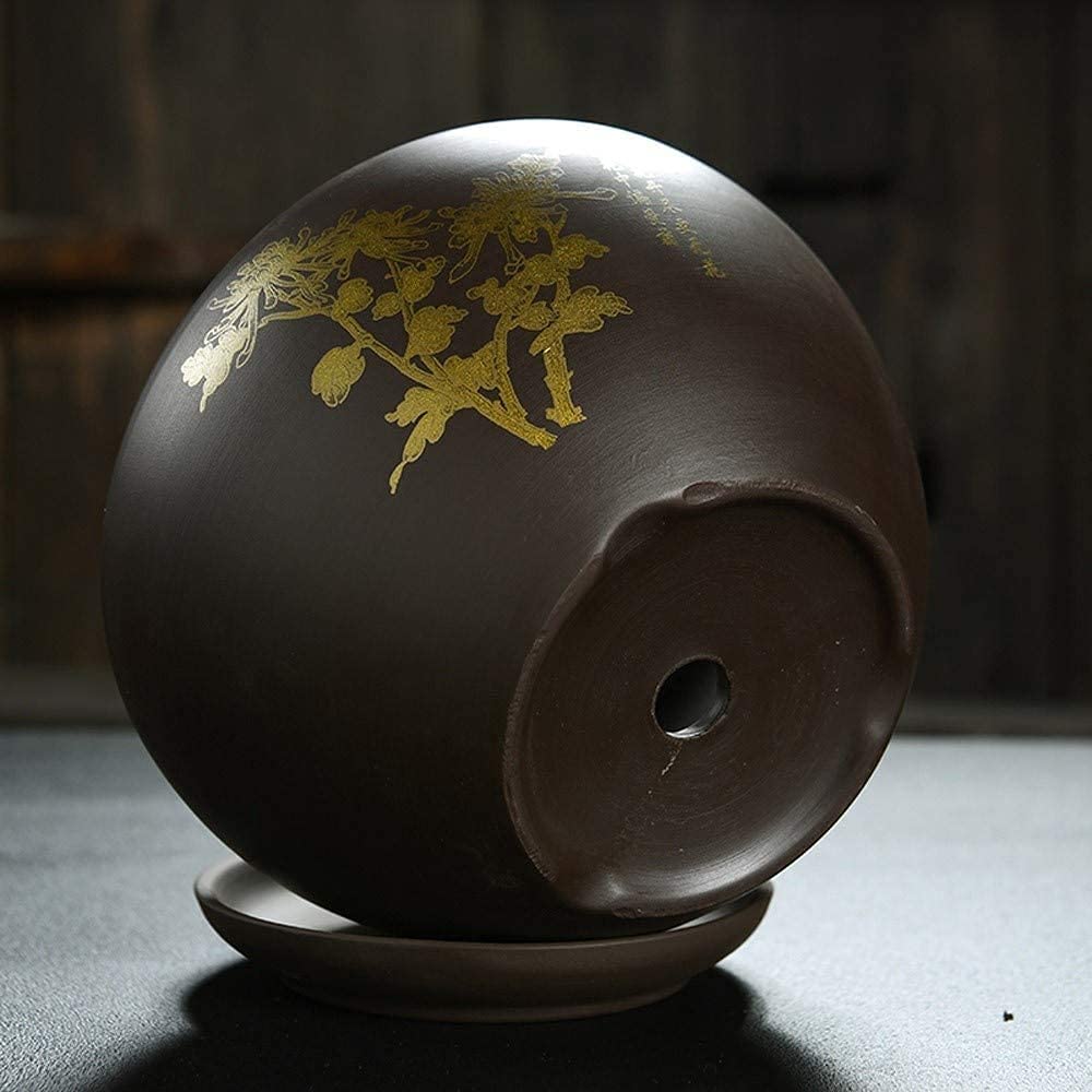 BUNCC Purple Sand Classical Succulent Plant Pot Bonsai Pots Garden Plant Flowerpot Round Ceramic Chinese Style Plant Pot Home Decor