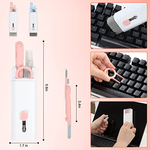 Laptop Screen Keyboard Earbud Cleaner Kit for Airpods,7-in-1 Electronic Cleaner Set - with Cleaning Pen Brush Spray for Phone iPad Computer Screen/Keyboard/Headphones/Bluetooth Earphones (Pink)