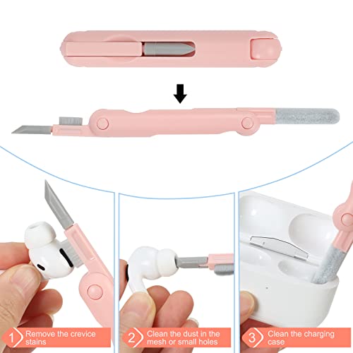 Laptop Screen Keyboard Earbud Cleaner Kit for Airpods,7-in-1 Electronic Cleaner Set - with Cleaning Pen Brush Spray for Phone iPad Computer Screen/Keyboard/Headphones/Bluetooth Earphones (Pink)