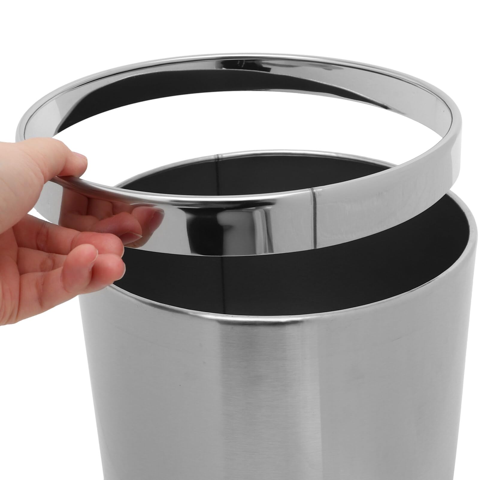 Luxshiny Stainless Steel Round Trash Can Hotel Trash Can Garbage Bin Large Trash Bin Stainless Steel Trash Bin Stainless Steel Trash Can Wastebasket Garbage Can for Bedroom Waste Bins