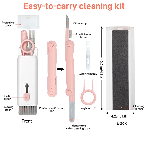 Laptop Screen Keyboard Earbud Cleaner Kit for Airpods,7-in-1 Electronic Cleaner Set - with Cleaning Pen Brush Spray for Phone iPad Computer Screen/Keyboard/Headphones/Bluetooth Earphones (Pink)