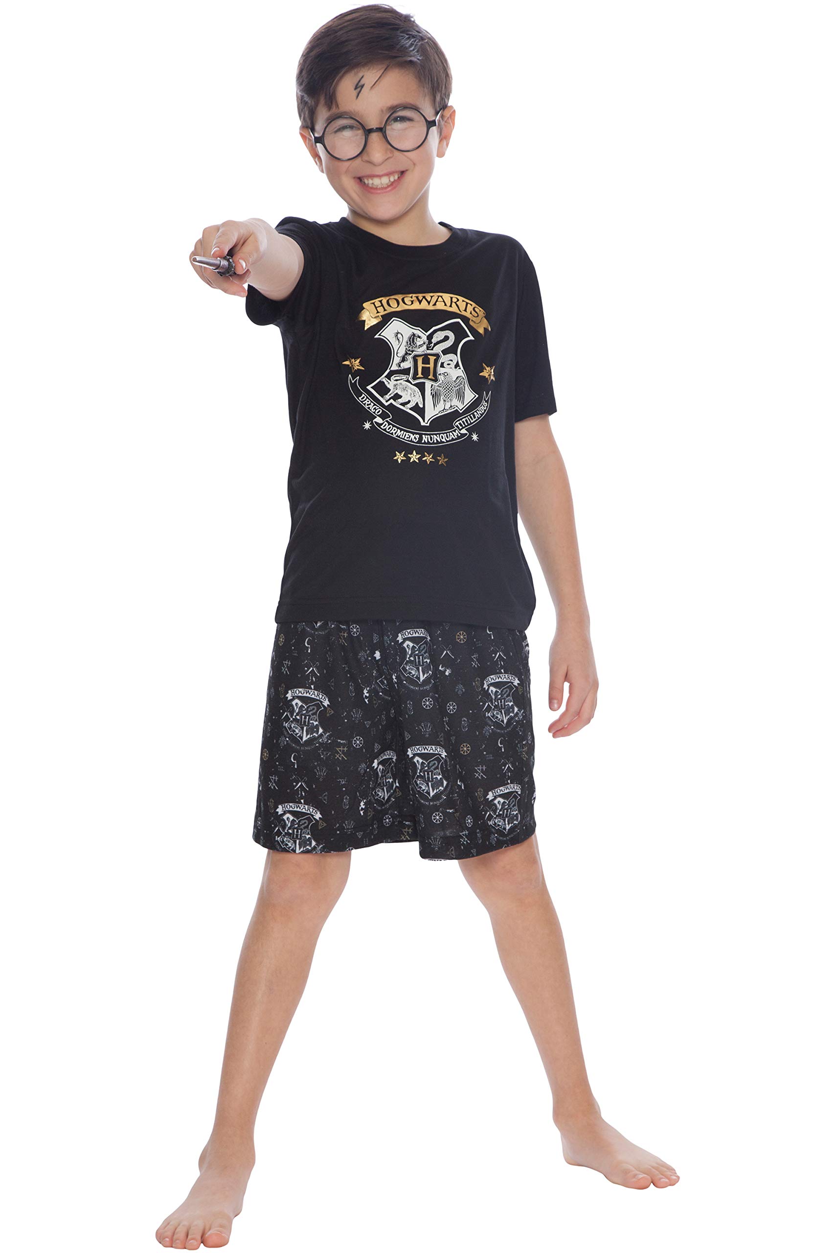 Harry Potter Boys Little Hogwarts Wizard Crest Pajama Short Set, Black 6/7