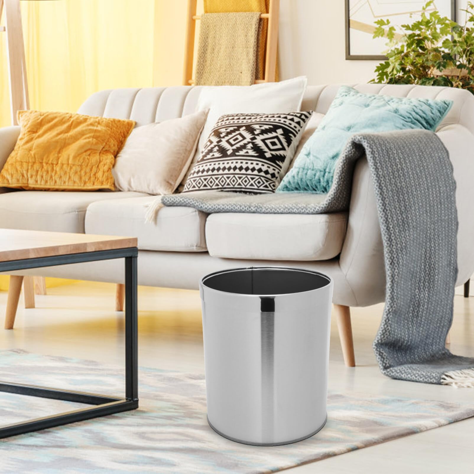 Luxshiny Stainless Steel Round Trash Can Hotel Trash Can Garbage Bin Large Trash Bin Stainless Steel Trash Bin Stainless Steel Trash Can Wastebasket Garbage Can for Bedroom Waste Bins