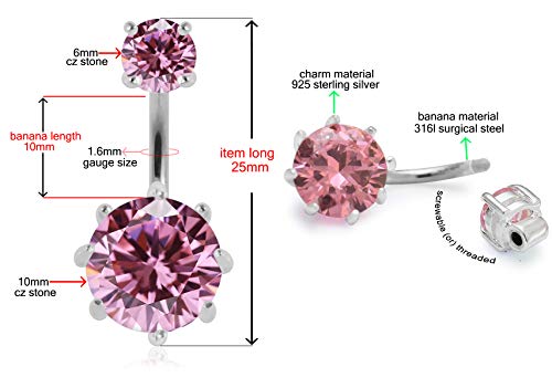 Purple Claw Set 6MM and 10MM Round CZ Stone 925 Sterling Silver Double Side Belly Button Ring Jewelry