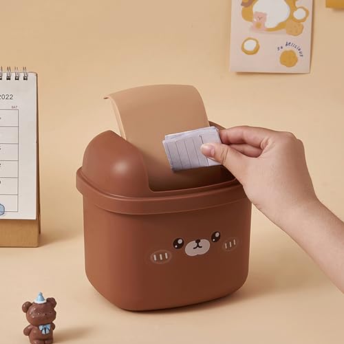 Benshukam Mini Trash Can with Lid Countertop Garbage Bin Tiny Desktop Waste Garbage Bin with Swing Lid for Bathrooms, Kitchens, Offices, Waste Basket(Brown)