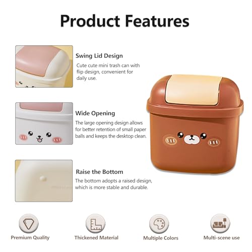 Benshukam Mini Trash Can with Lid Countertop Garbage Bin Tiny Desktop Waste Garbage Bin with Swing Lid for Bathrooms, Kitchens, Offices, Waste Basket(Brown)