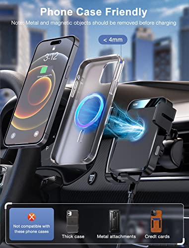 Wireless Car Charger, MOKPR Auto-Clamping Car Mount 15W/10W/7.5W Fast Charging Air Vent Car Phone Mount Compatible with iPhone 14/13/13 Pro/12 Pro Max/12 pro/12/11/10/8 Series, Samsung Galaxy Series