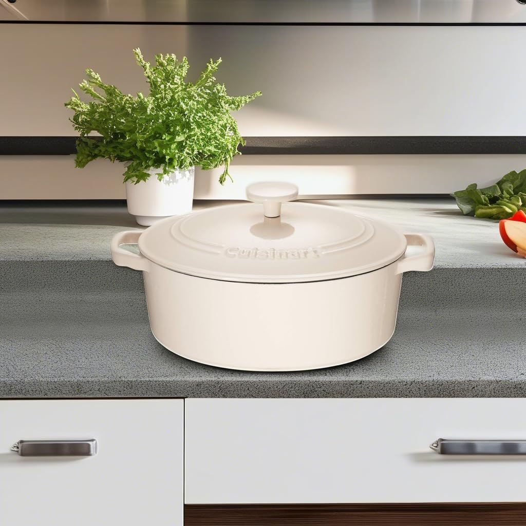 Cuisinart Chef's Classic Enameled Cast Iron 5.5-Quart Oval Covered Casserole, Enameled Cream