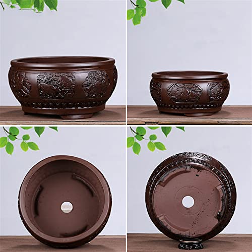 SCOOVY Original Planters for Outdoor Plants Classical Purple Sand Plant Pot Round Large Bonsai Pot Small Pine Banyan Tree Planter Interior Decoration Ornaments Planters