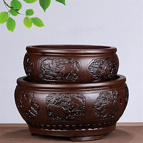 SCOOVY Original Planters for Outdoor Plants Classical Purple Sand Plant Pot Round Large Bonsai Pot Small Pine Banyan Tree Planter Interior Decoration Ornaments Planters