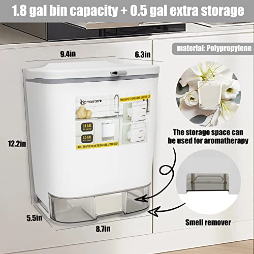 KCmaster Hanging Trash Can - Lightweight Mountable Garbage Can for Convenient Cleaning - Large Capacity Small Counter Trashcan with Extra Storage for Countertop Trash, Food Waste, and More