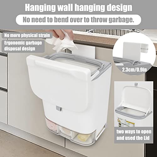 KCmaster Hanging Trash Can - Lightweight Mountable Garbage Can for Convenient Cleaning - Large Capacity Small Counter Trashcan with Extra Storage for Countertop Trash, Food Waste, and More