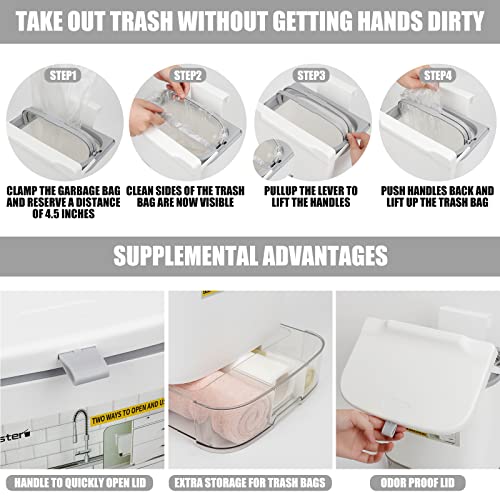KCmaster Hanging Trash Can - Lightweight Mountable Garbage Can for Convenient Cleaning - Large Capacity Small Counter Trashcan with Extra Storage for Countertop Trash, Food Waste, and More
