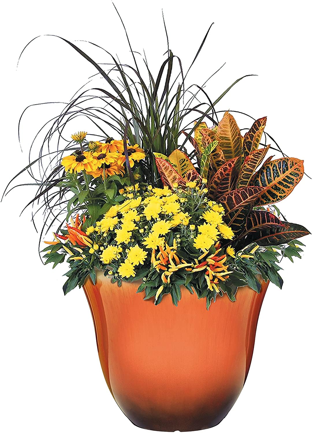 Classic Home and Garden Indoor/Outdoor Round Honeysuckle Resin Flower Pot Planter, Tequila Sunrise, 15" (Pack of 3)