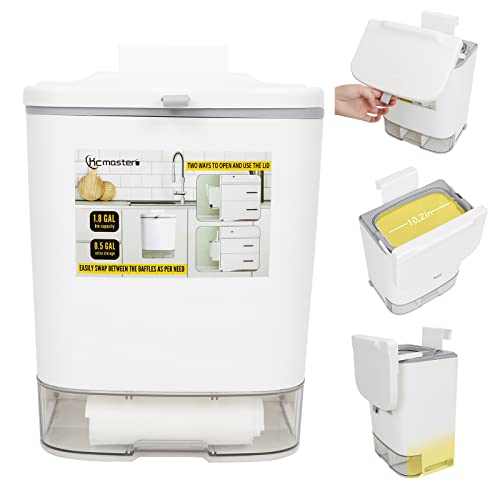 KCmaster Hanging Trash Can - Lightweight Mountable Garbage Can for Convenient Cleaning - Large Capacity Small Counter Trashcan with Extra Storage for Countertop Trash, Food Waste, and More