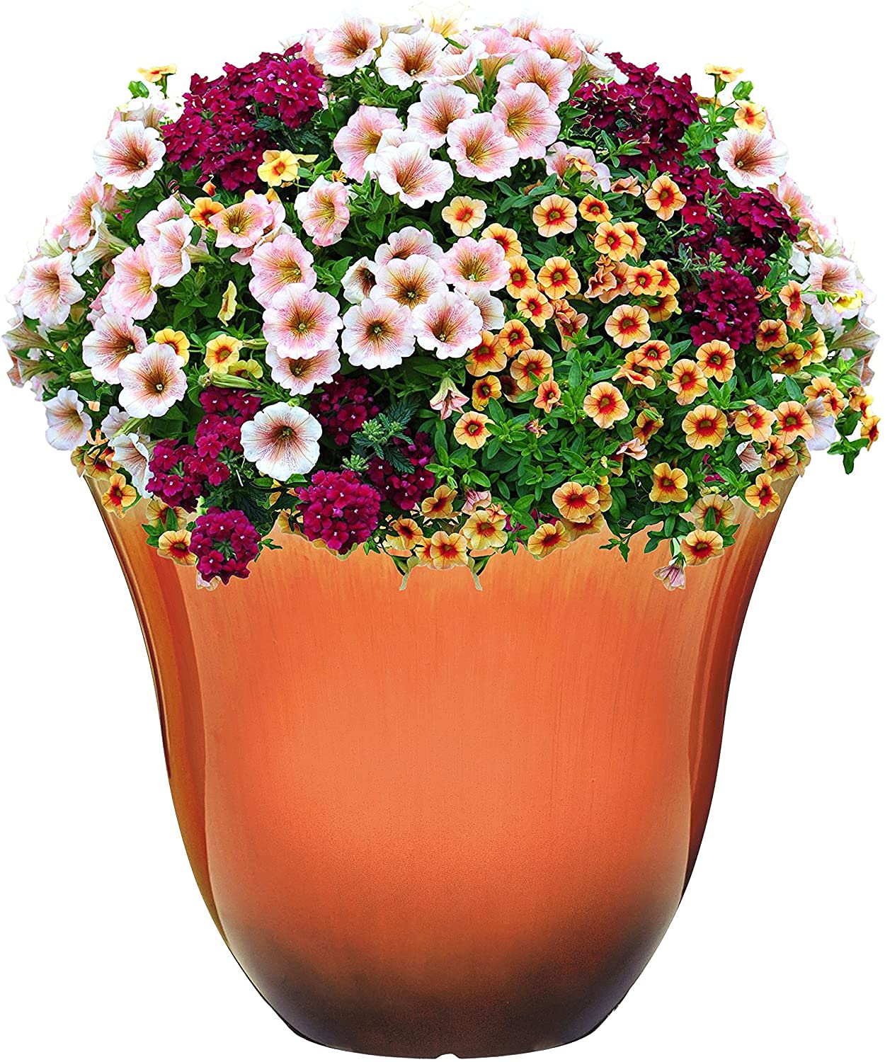 Classic Home and Garden Indoor/Outdoor Round Honeysuckle Resin Flower Pot Planter, Tequila Sunrise, 15" (Pack of 3)