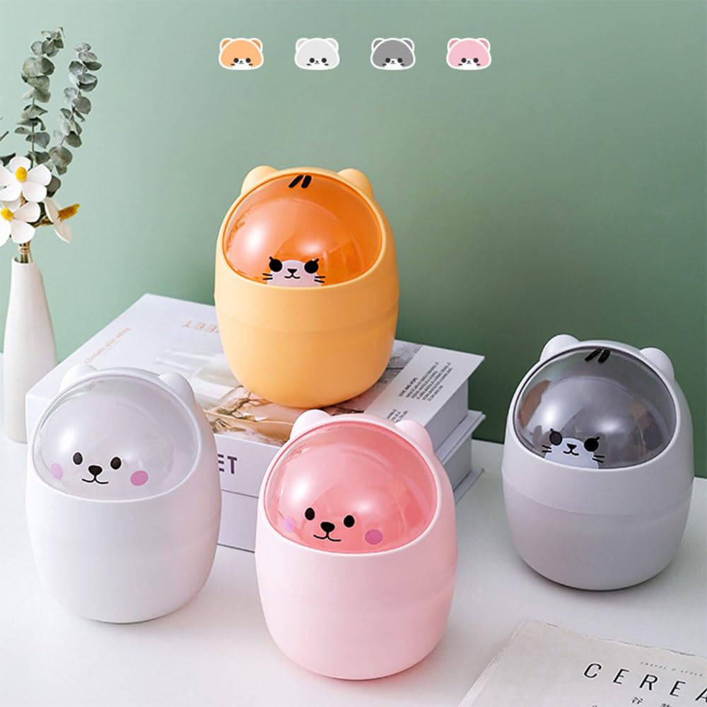 Alunsito Plastic Mini Wastebasket Trash Can, Tiny Desktop Waste Garbage Bin with Lid for Home, Office, Kitchen, Cute Trash Can with Lid, Desk Small Trash Can, Desktop Trash Can, Pink