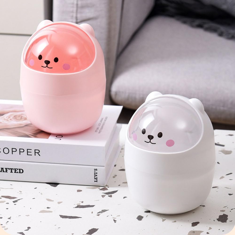 Alunsito Plastic Mini Wastebasket Trash Can, Tiny Desktop Waste Garbage Bin with Lid for Home, Office, Kitchen, Cute Trash Can with Lid, Desk Small Trash Can, Desktop Trash Can, Pink