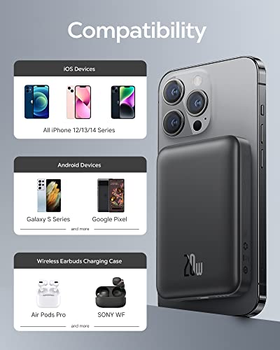 Baseus Magnetic Wireless Portable Charger, 10000mAh Battery Pack with USB C Cable PD 20W Magnetic Power Bank, for MagSafe, for iPhone 14/13/12 Series, Black
