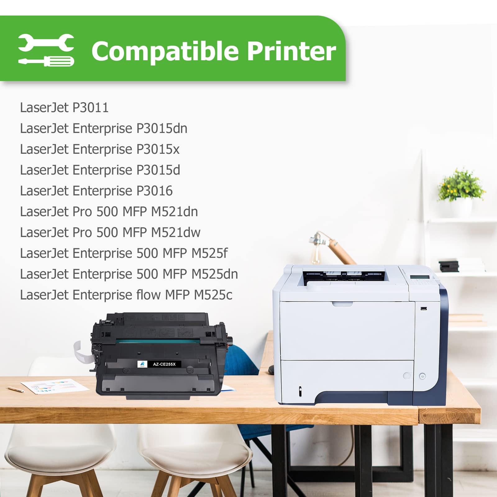 Aztech Compatible Toner Cartridge Replacement for HP 55X CE255X 55A CE255A Toner for HP P3015 P3015dn P3015x Pro 500 MFP M521dn M521dw M521 M525 Toner Printer Ink (Black, 2-Pack)