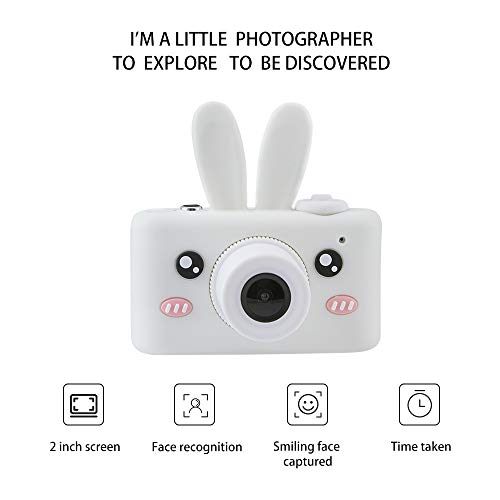 Kids Camera with White Rabbit Protective Case, 2 Inch HD Screen Camera for Kids, Children’s Selfie Camera, Multifunction Camera Including 16G Memory Card(Blue)