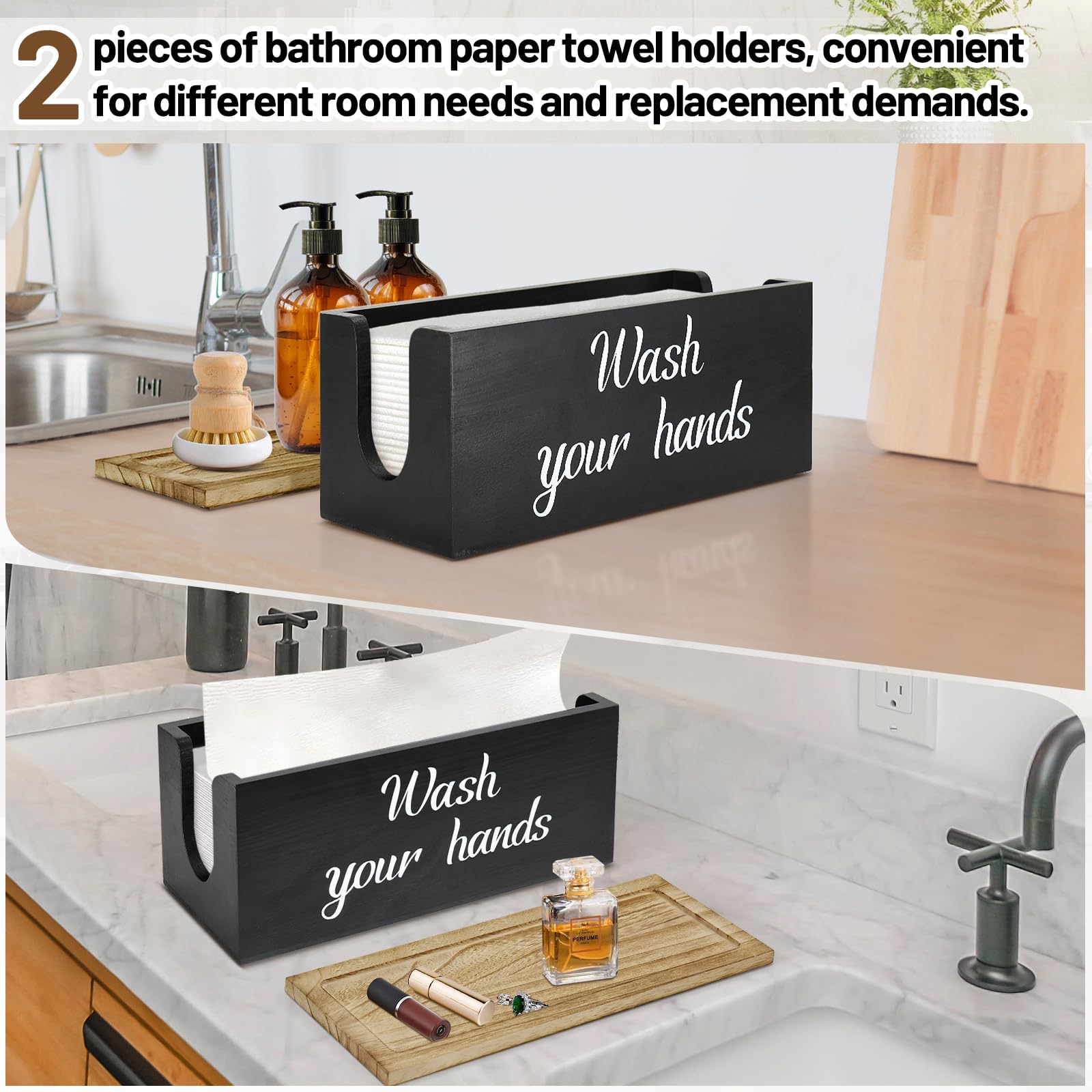 Solid Wood Paper Towel Dispenser Wall Mount, Commercial Paper Towel Holder with Lid Countertop, C-Fold, Z-Fold, Trifold Paper Towel Dispenser Hand Towel Holder for Bathroom and Kitchen