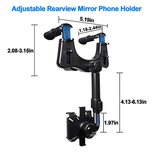 TMYIOYC Rotatable and Retractable Car Phone Holder, Multifunctional Rearview Mirror Phone Holder for Car [New Version][Universal] Rear View Mirror Phone Mount for Car Compatible with All Mobile Phones