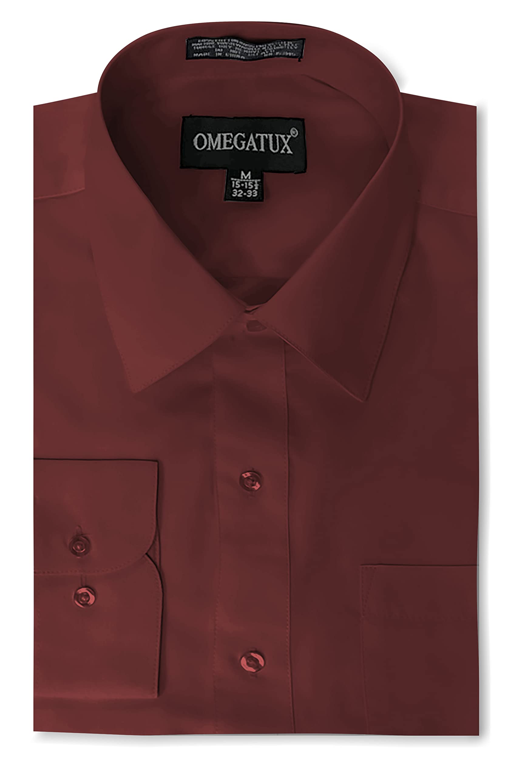 OmegaTux Omega Mens Regular fit Solid Dress Shirts w/Convertible Cuffs Burgundy (21.5-37)